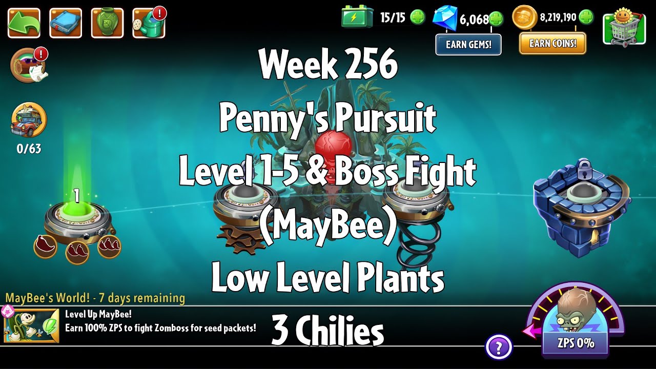 PvZ2 Penny's Pursuit Week 256 (MayBee) - Level 1-5 & Boss Fight - 3 ...