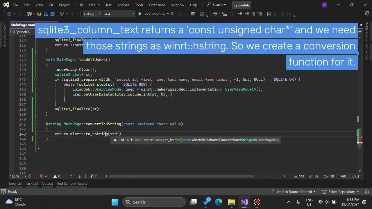C Winrt Winui Episode 9 Sqlite Part Iv Youtube