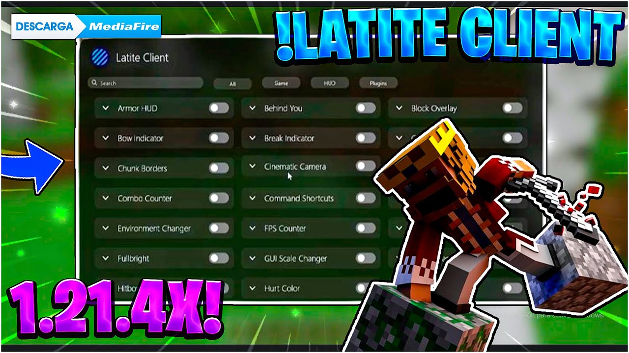 NUEVO LATITE CLIENT 1.21.4X PVP +40 OPCIONES para MCPE ÚTILES! (Armor HUD, Full Bright y más ...