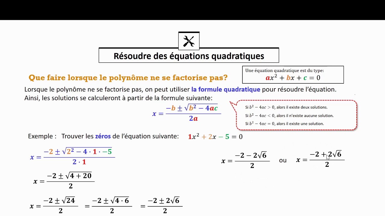 Résoudre une équation quadratique avec la formule quadratique - YouTube