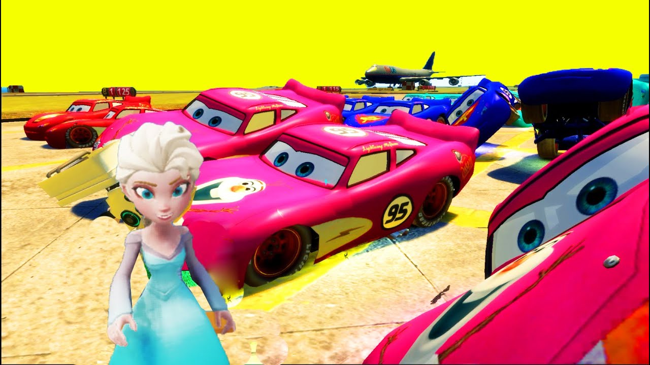 FROZEN ELSA COLORS & Disney Pixar Cars Lightning McQueen EPIC PARTY Fun ...