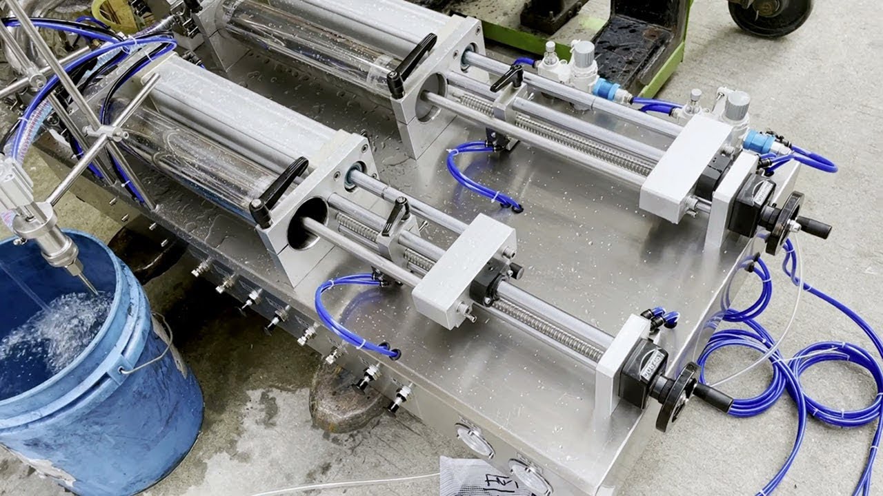 two heads filling machine liquid filler equipment 2 nozzles tested for ...