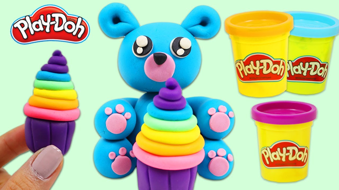 How to Make a Cute Play Doh Bear & Rainbow Cupcake Swirl! - YouTube
