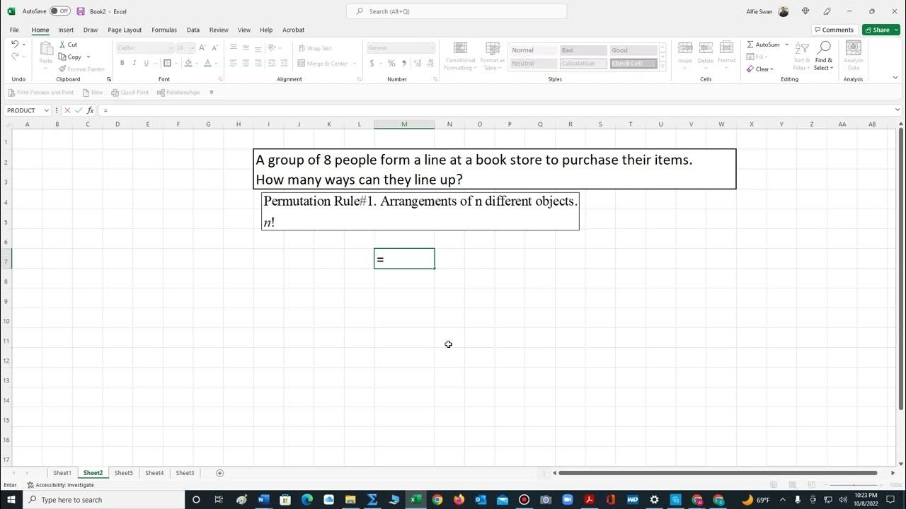 Example of Permutation Rule#1 using MS Excel - YouTube