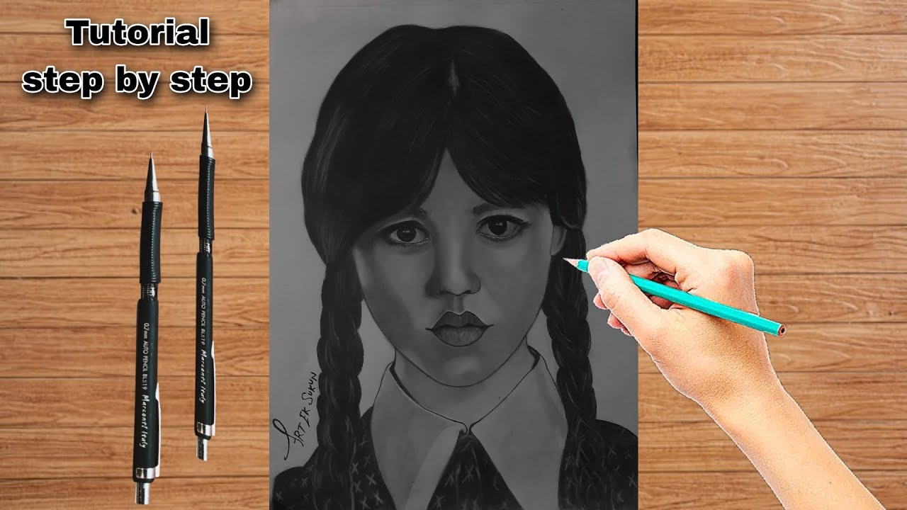 Wednesday Drawing How To Draw Step By Step Full Tutorial (Wednesday ...