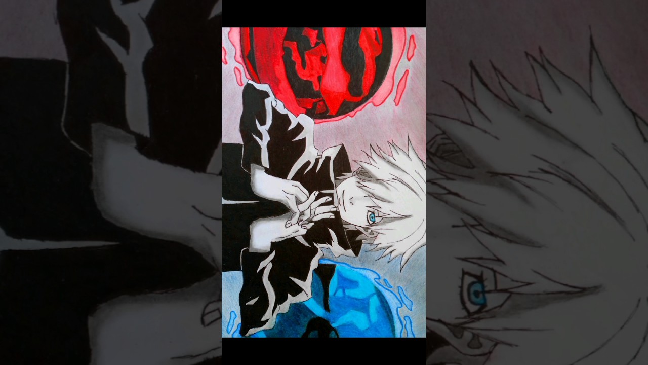 Drawing GOJO red and blue technique 🥶👌a very hard drawing😎😎😎 ...