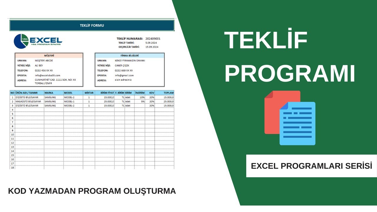Teklif Formu Oluşturma | Excel Teklif Formu | Excel Eğitimi | Kodsuz ...