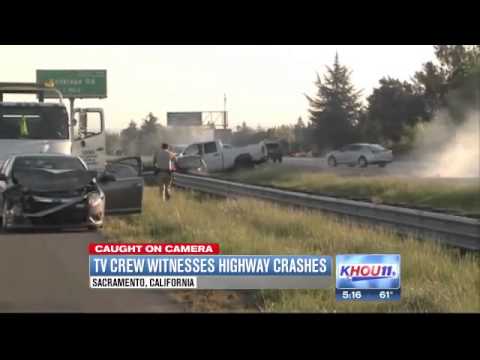 California TV crew witnesses highway crashes