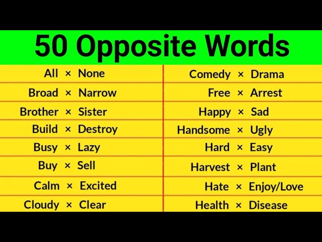 Opposite Words List In English