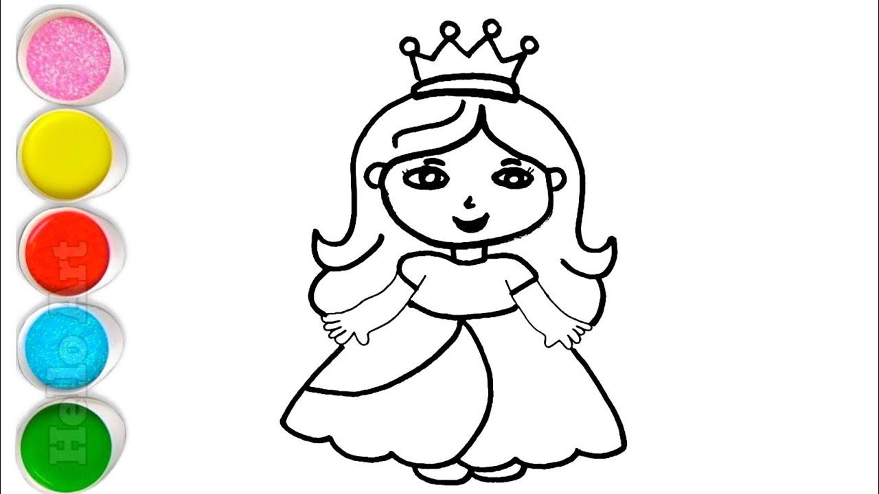 Cute Princess Drawing, Painting and Coloring For Kids, Toddlers_ How to ...