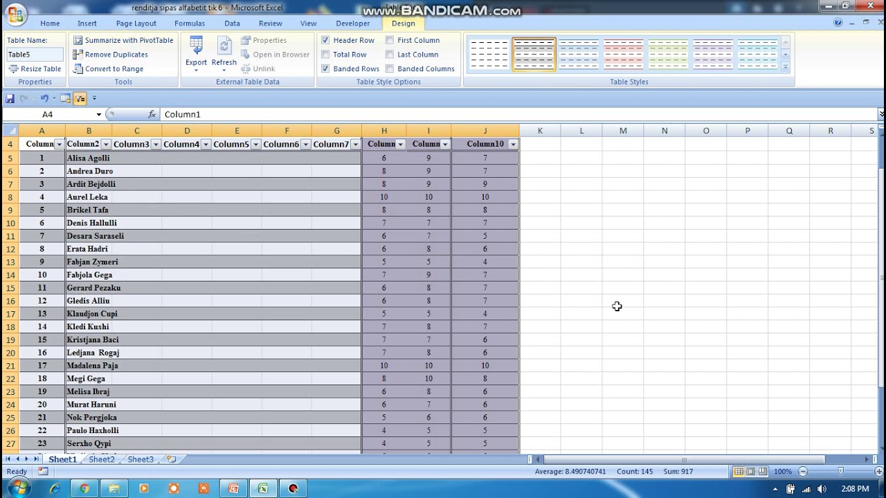 Perdorimi i formulave ne excel dhe renditja sipas alfabetit - YouTube