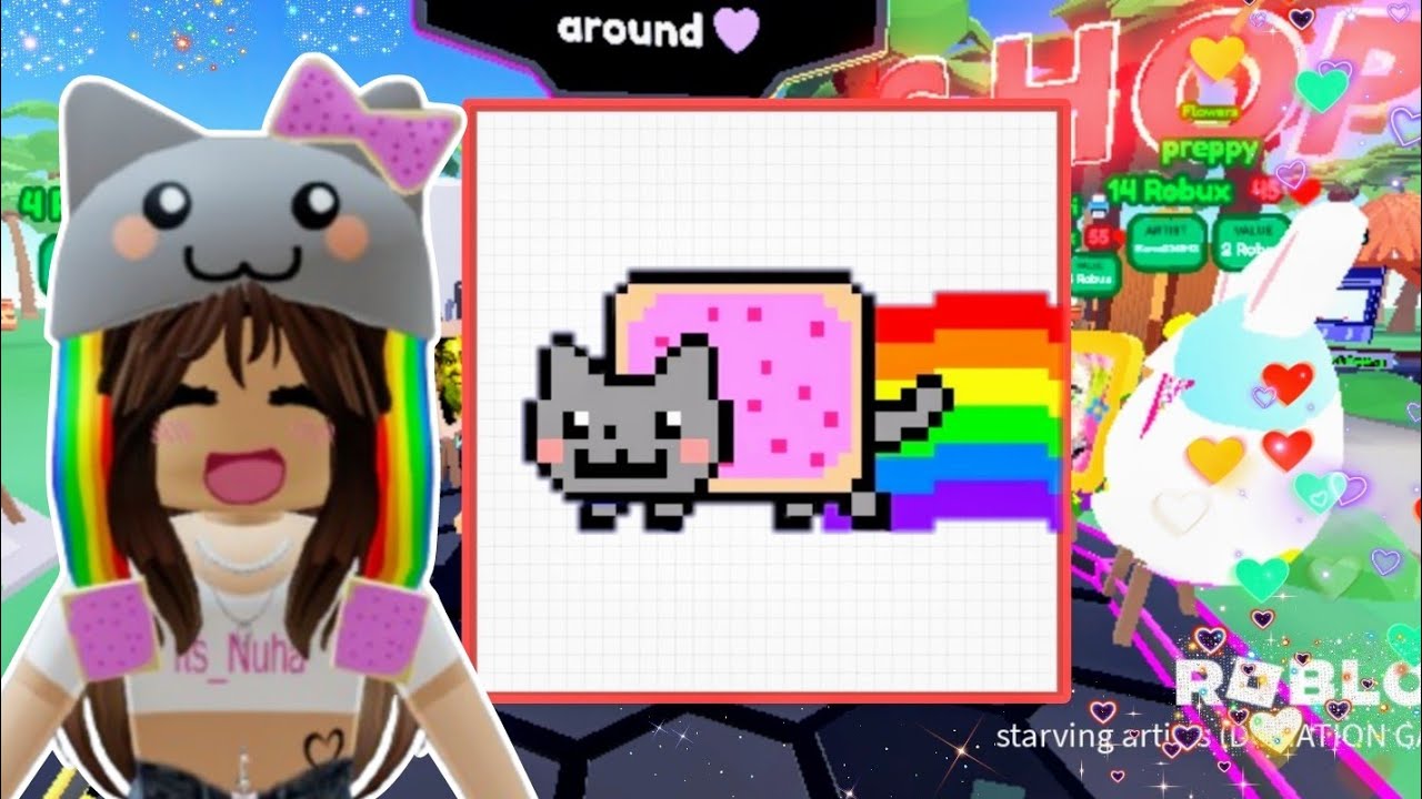 How to Draw Nyan Cat 🐱🌈 Cat on Starving Artist *Pixel Art Tutorial ...