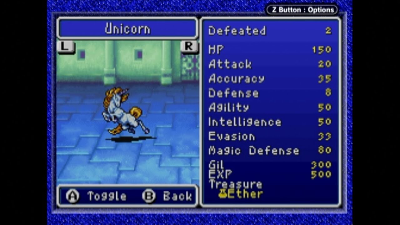 GBA Final Fantasy I: Unicorn Location - Bestiary # 150/194 [Whisperwind ...