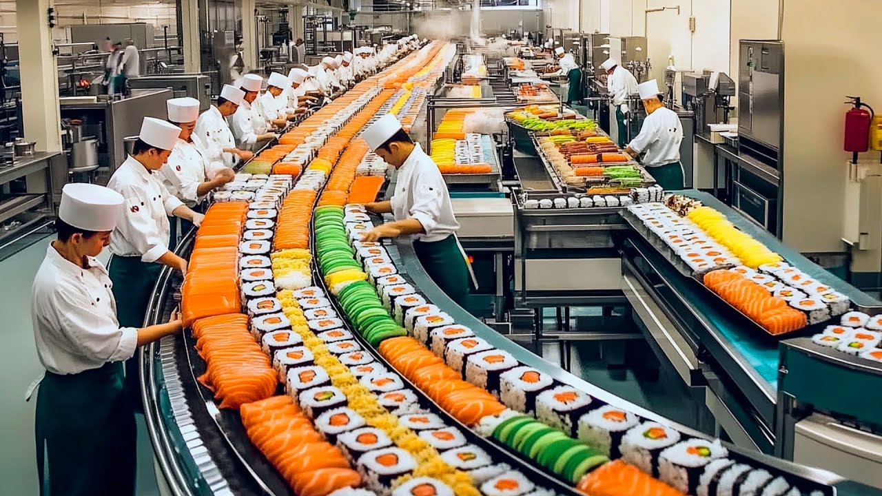 Inside The MASSIVE Sushi Factory Making Your Favorite Rolls! - YouTube