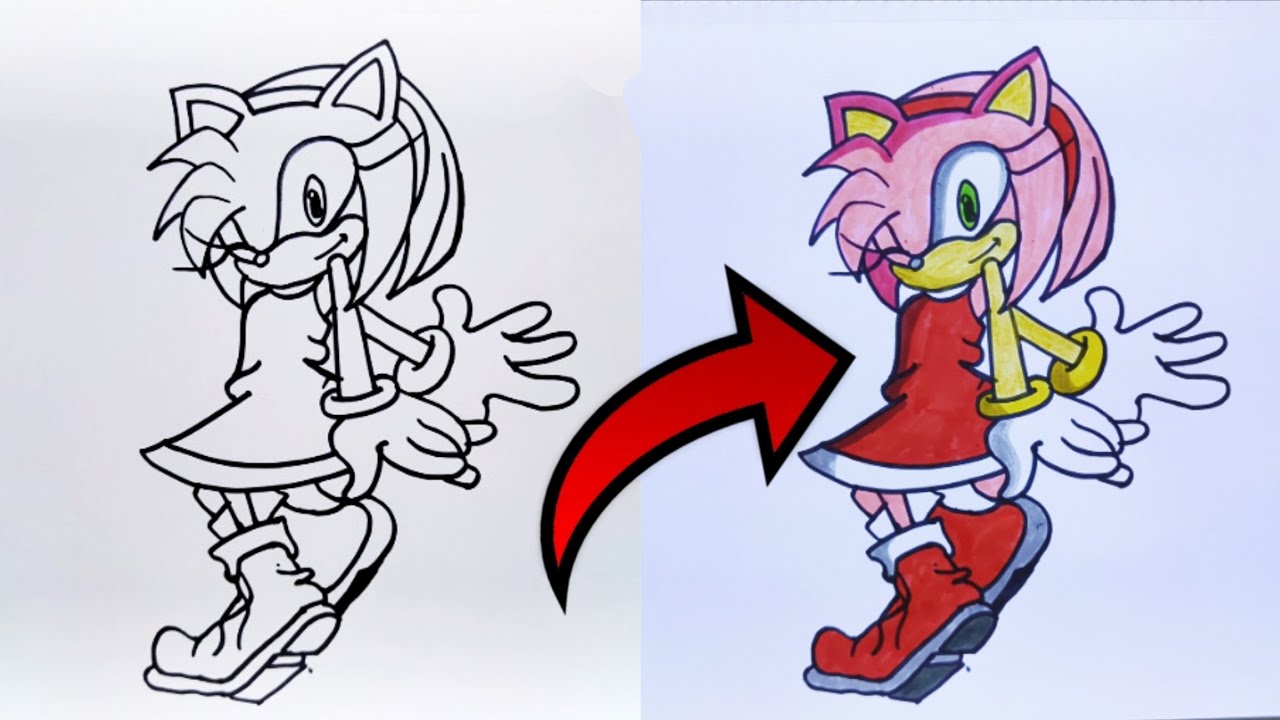HOW TO DRAW AND COLOUR AMY ROSE | SONIC THE HEDGEHOG | STEP BY STEP ...