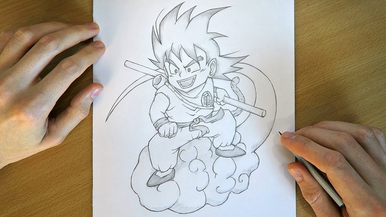 How to Draw Kid Goku on Cloud | Easy Anime Sketch Drawing Tutorial ...