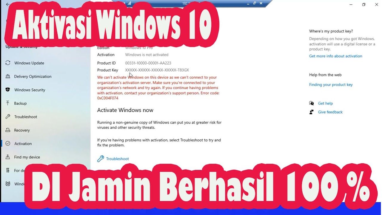 Cara Aktivasi windows 10 - YouTube