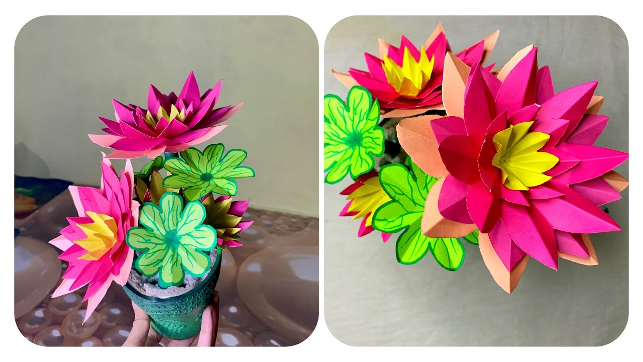 Lotus making with paper flower | Paper Craft | DIY | Flower Craft - YouTube