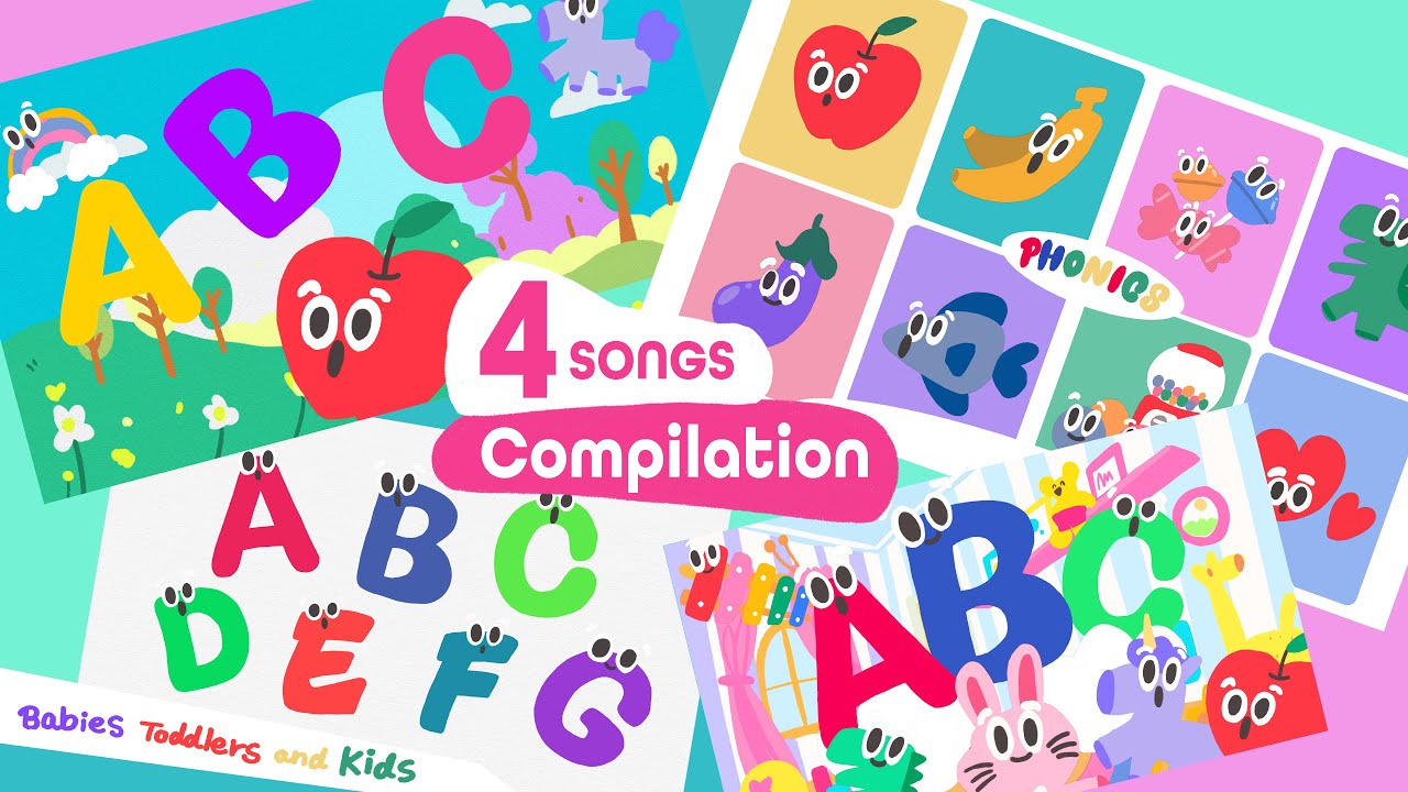 ABC Phonics and ABC Song Compilation | 4 Nursery rhymes | Preschool ...