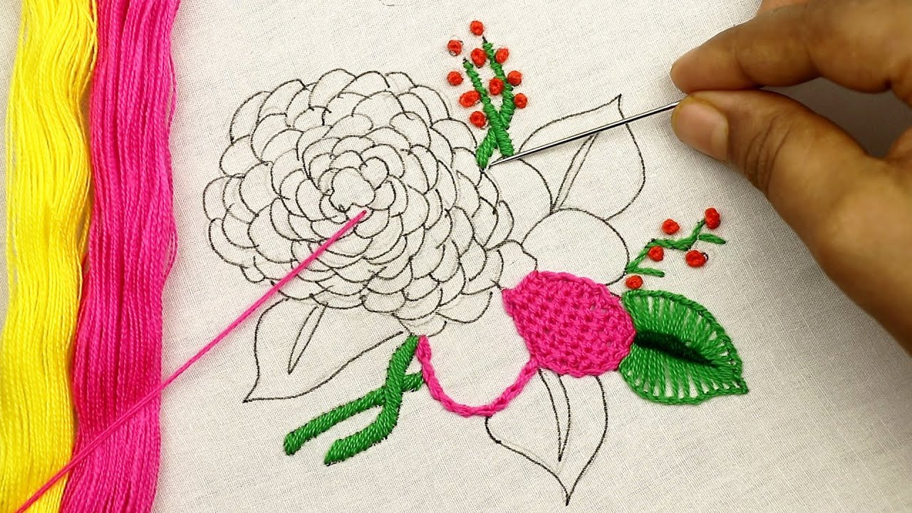 Bright Yellow color embroidery flowers make with Cast on Stitch and so ...