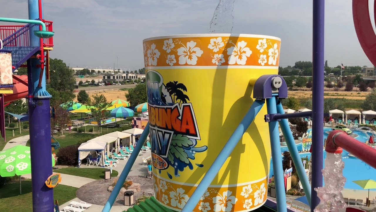 Up Close Two Large Buckets at Cowabunga Bay Water Park - YouTube