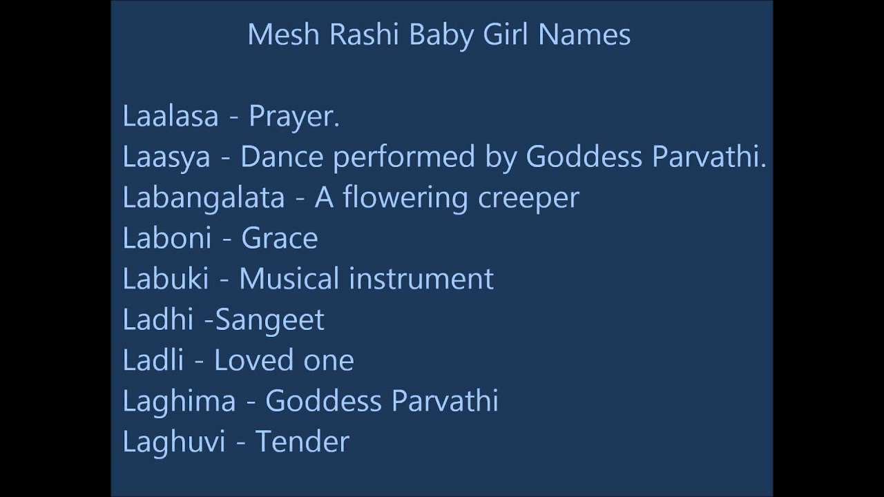 Mesh Rashi Baby Girl Names - YouTube