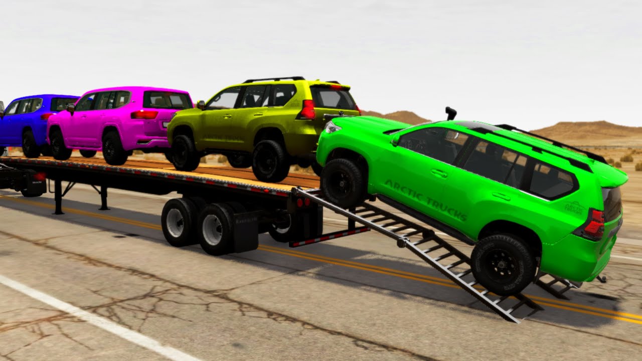 Toyota Cars vs Train | Truck Man Flatbed vs Train Beamng.drive 002 ...