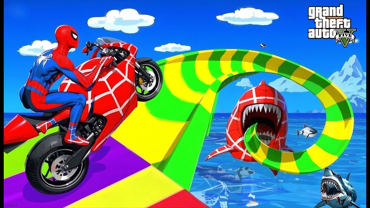 الأبطال الخارقين على القضبان دوامة قمع جسر 🕷️🏍️ RAINBOW SPIDER MAN! on ...