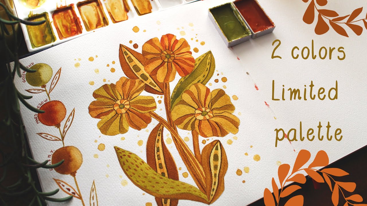 Floral painting with 2 colors - YouTube