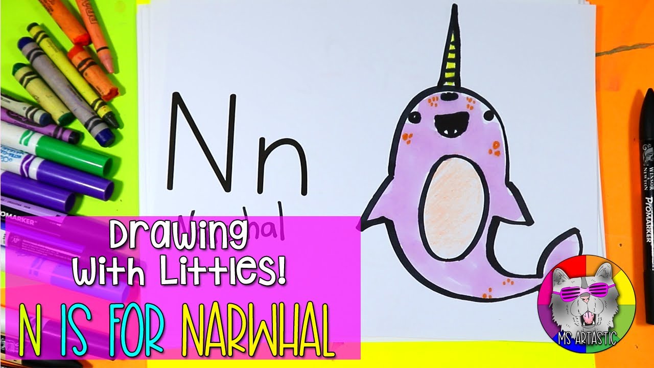 How To Draw a Narwhal for Preschool, Letter N Step-By-Step Directed ...