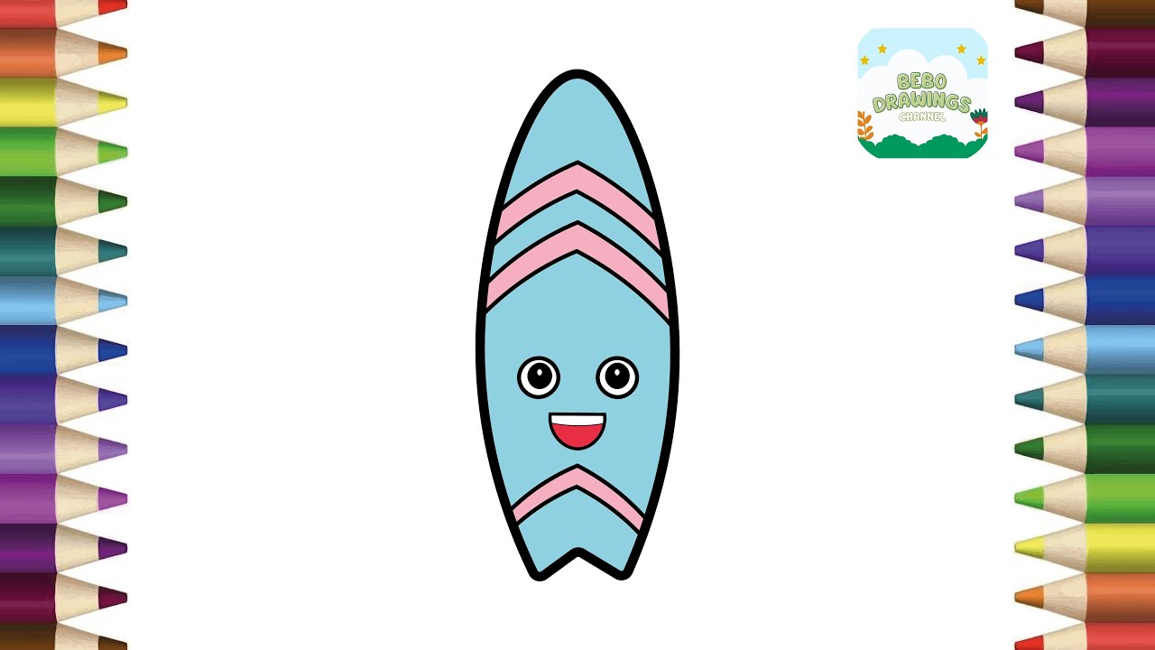 How To Draw A Cute Surfboard Easy Step By Step | Surfboard Drawing ...