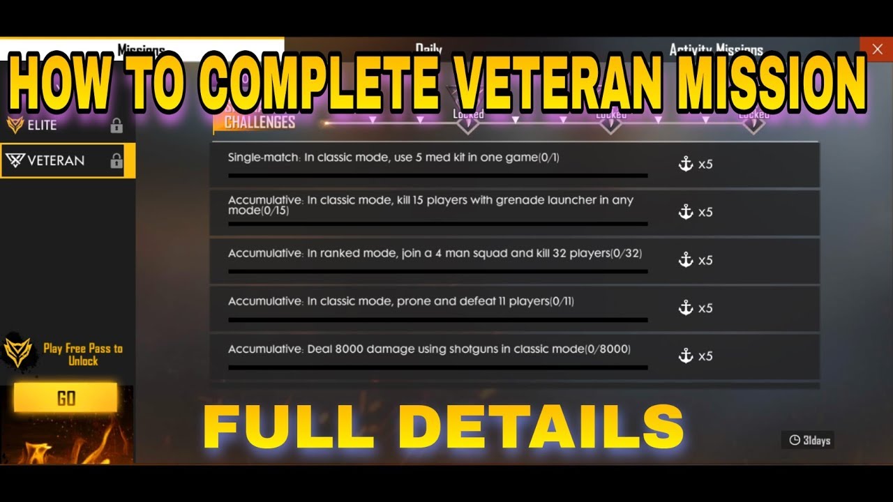 HOW TO COMPLETE VETERAN MISSION IN FREE FIRE || COMPLETE VETERAN ...