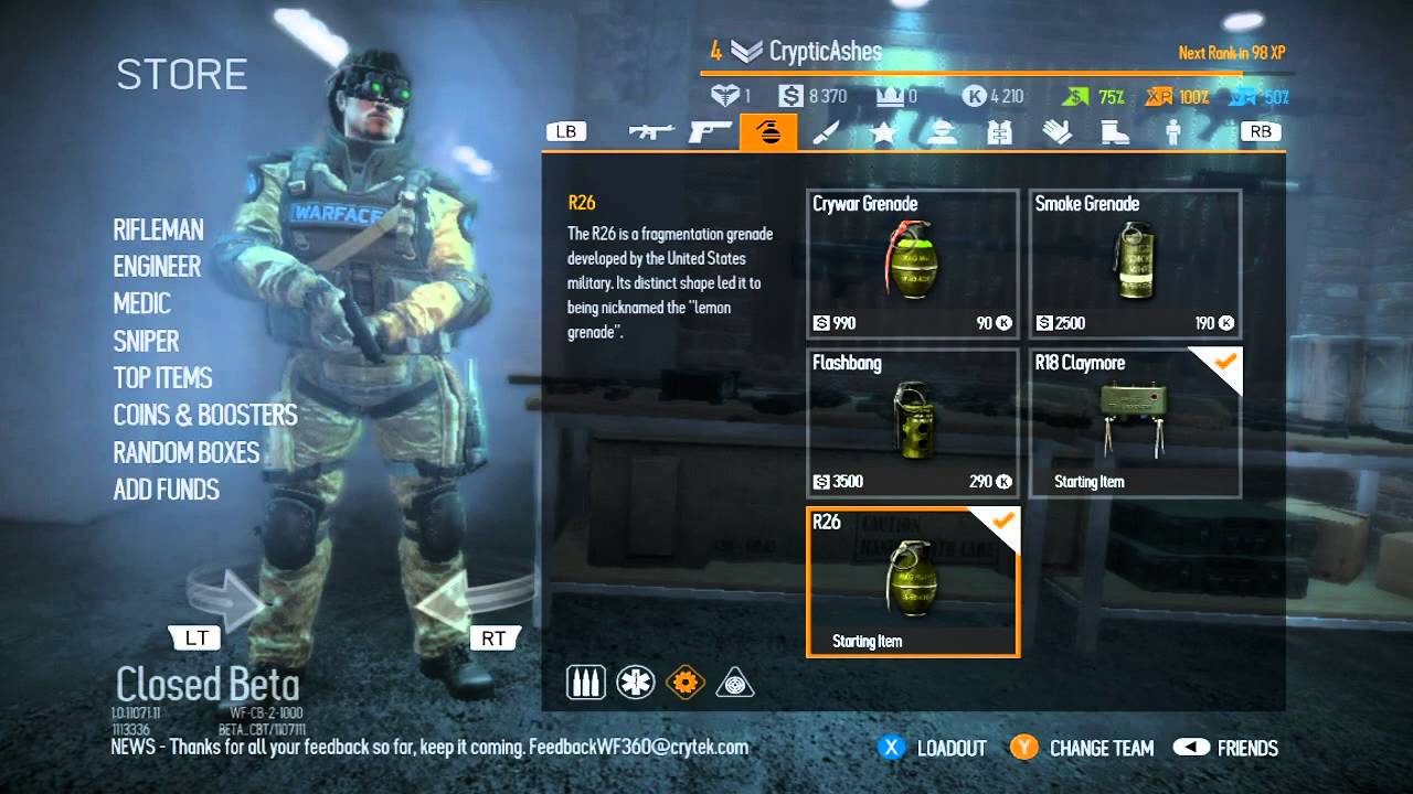 Warface Xbox 360 Beta Walkthrough (Menu/Items) - YouTube