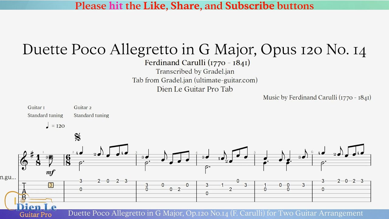 Duette Poco Allegretto in G Major, Op.120 No.14 (F. Carulli) for Two ...