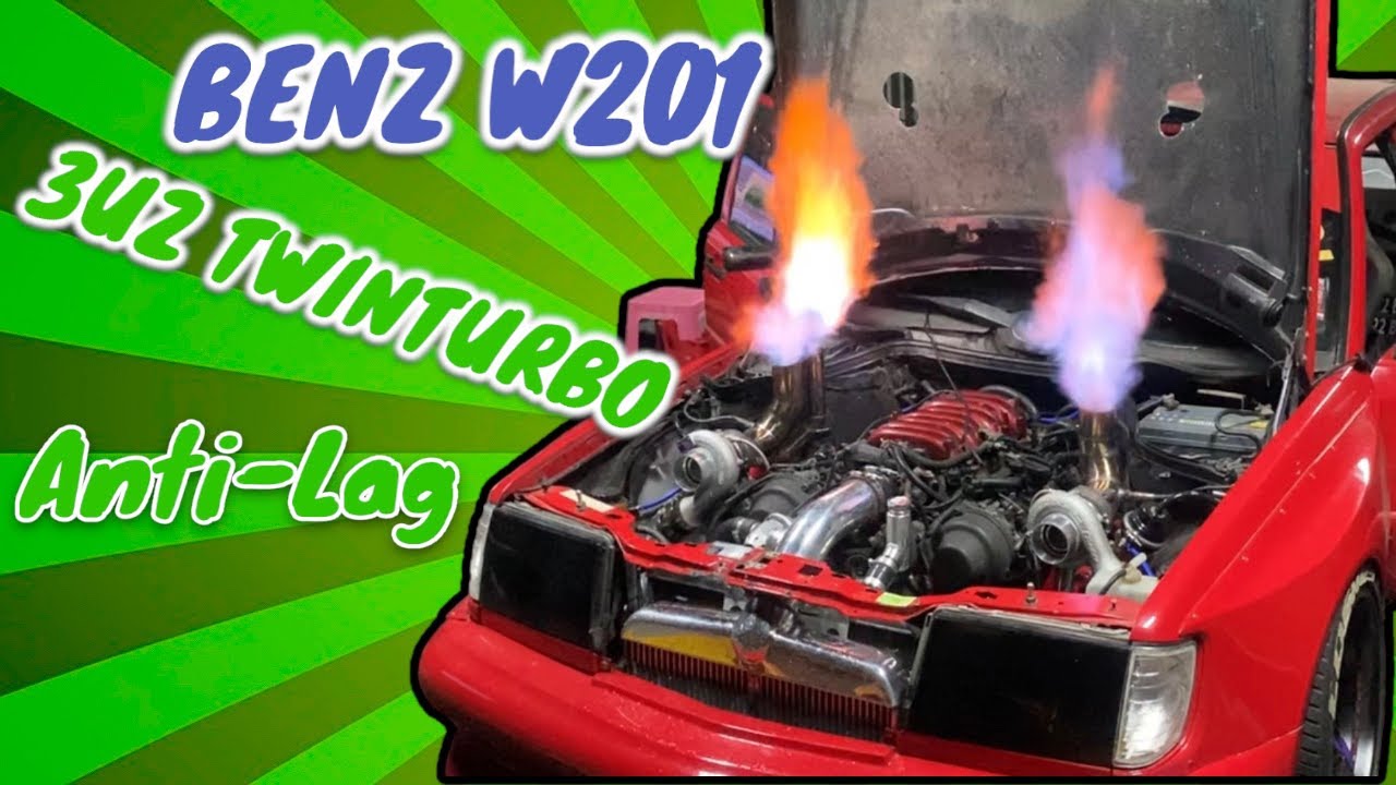 Benz W201 3UZ TWIN TURBO / Anti-Lag - YouTube