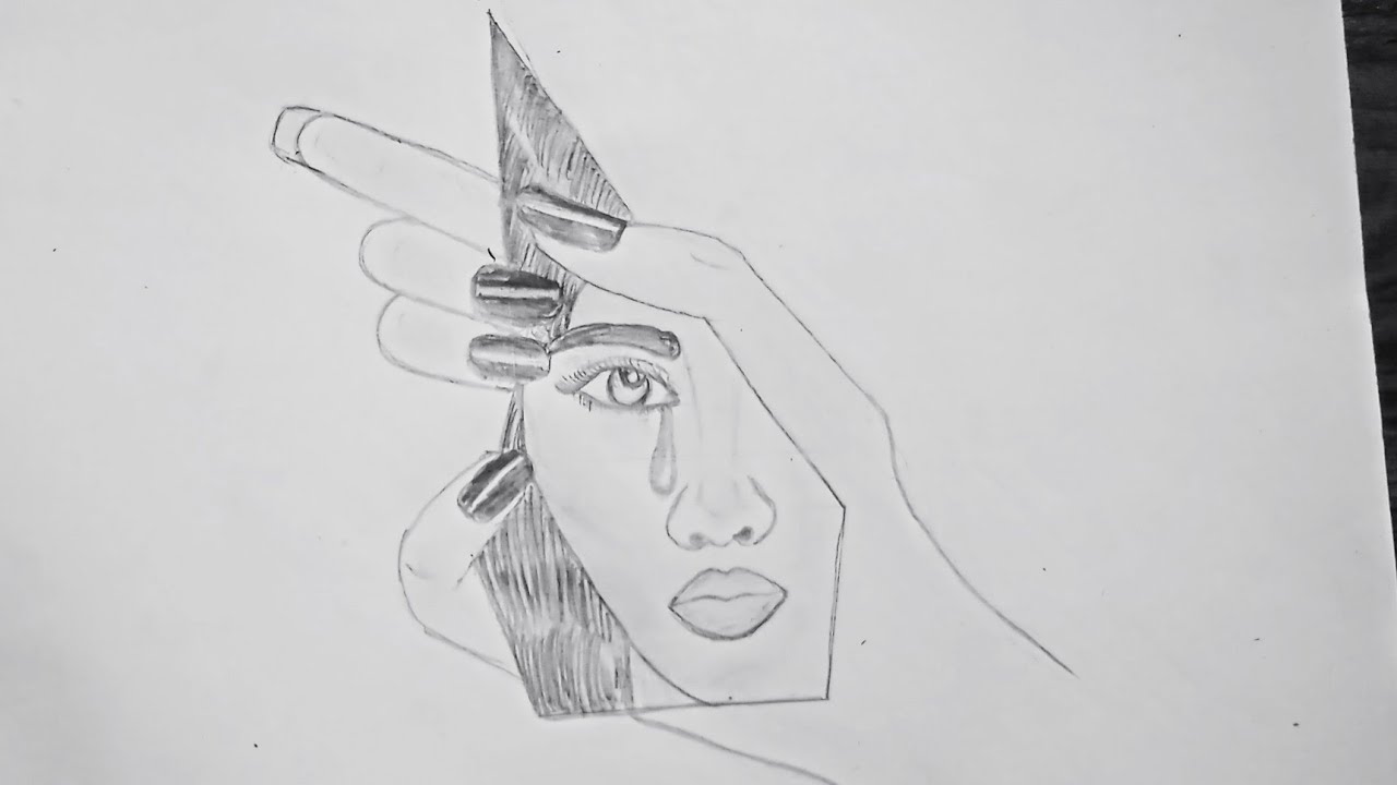 How to draw a sad girl face reflected on a mirror step by step /A ...