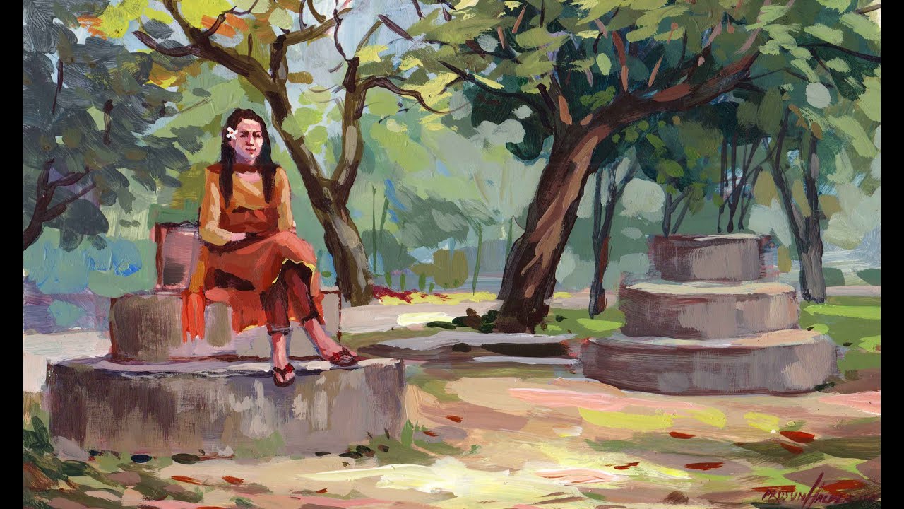 Plein air acrylic painting technique 2 - YouTube