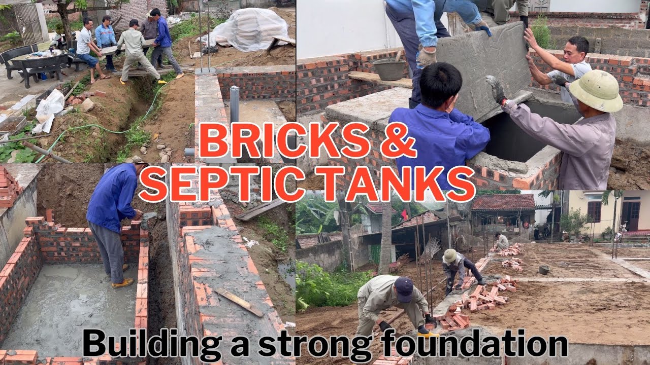 Construction of brick walls and septic tank installation for the house ...