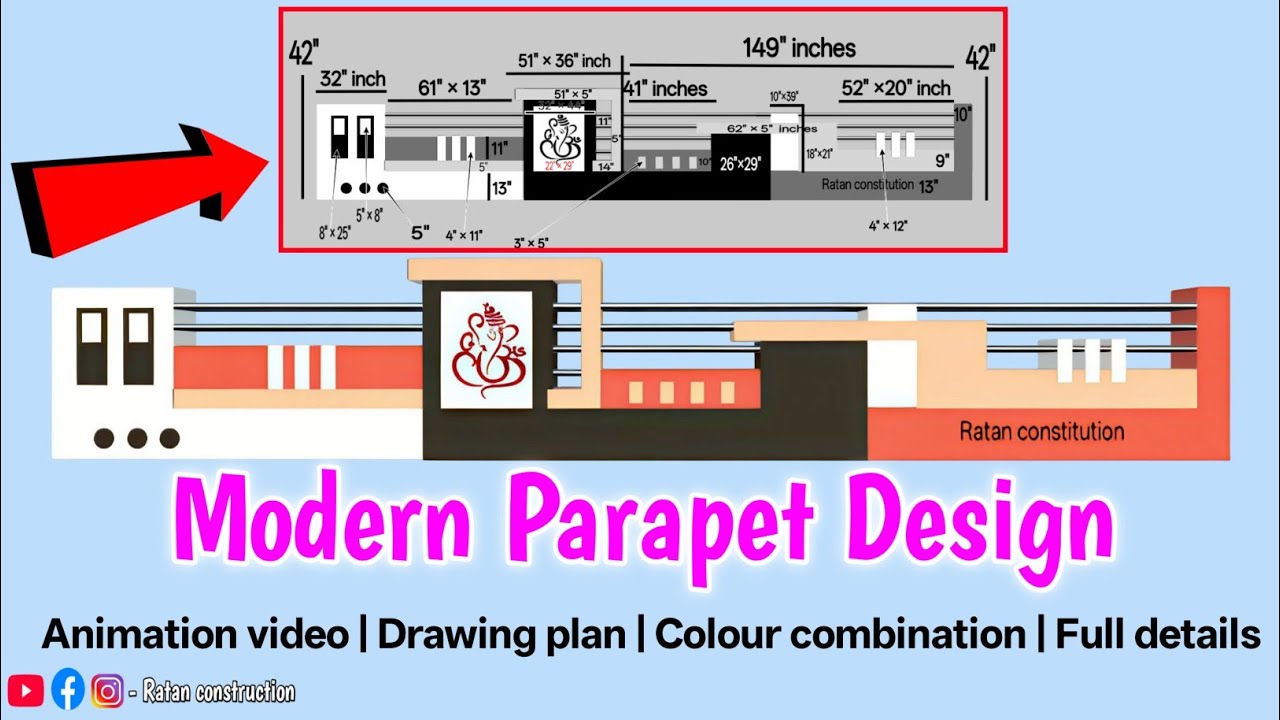 Modern Parapet Design | Drawing plan | Colour combination | 3d parapet ...