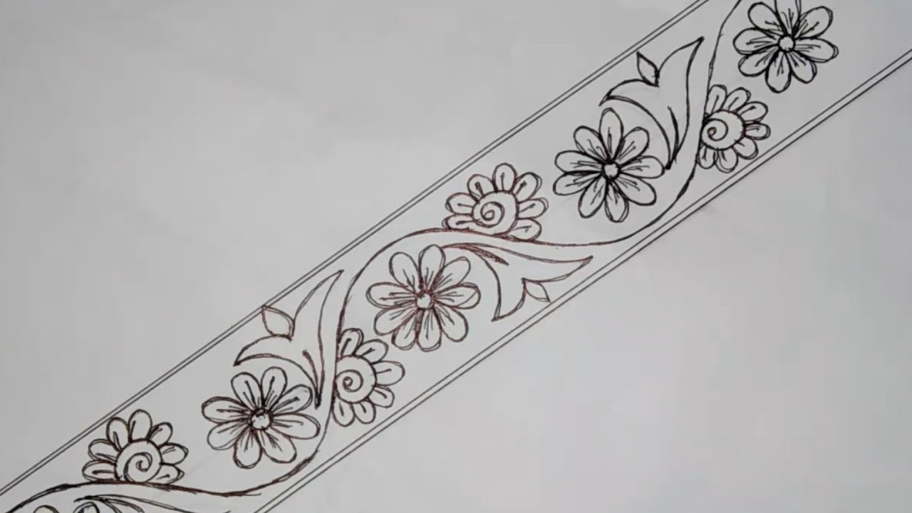 Hand Embroidery, Beautiful borderline design free hand drawing tutorial ...