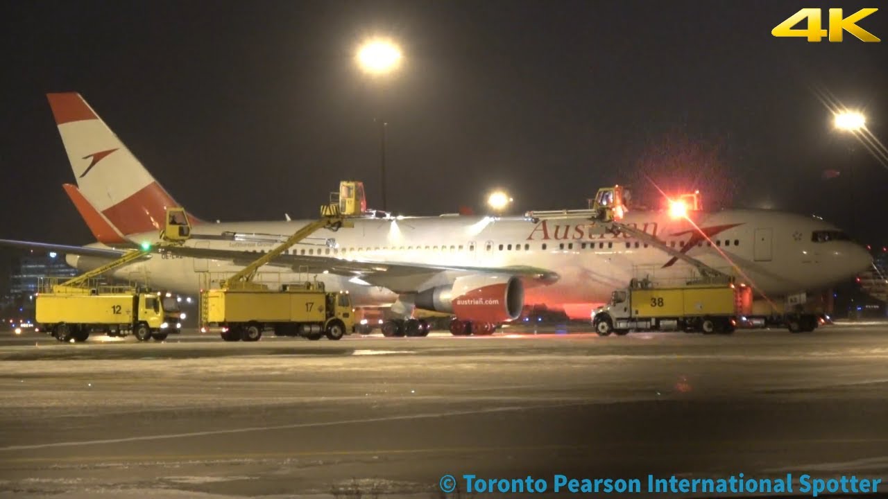 [4K] De-icing! Austrian Airlines Boeing 767-3Z9(ER) [OE-LAZ] (Toronto ...