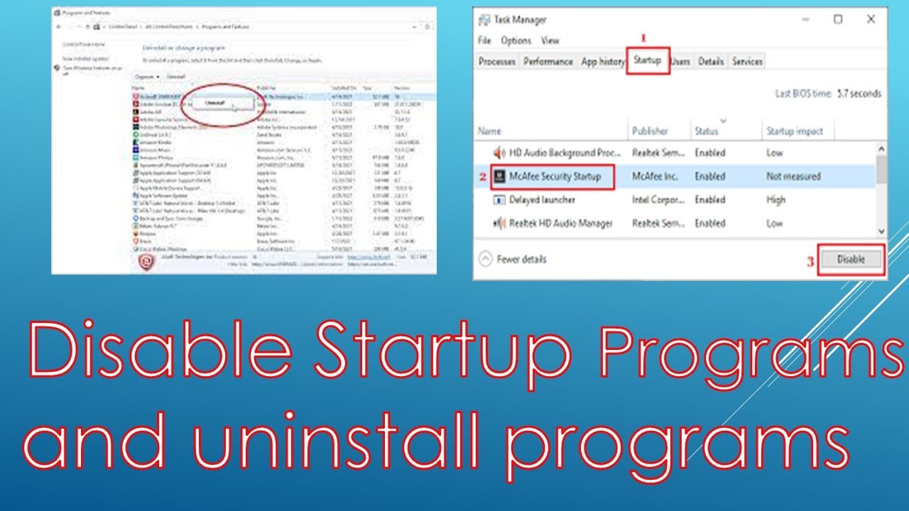 How to Disable Startup Programs and uninstall programs in Windows 10 ...