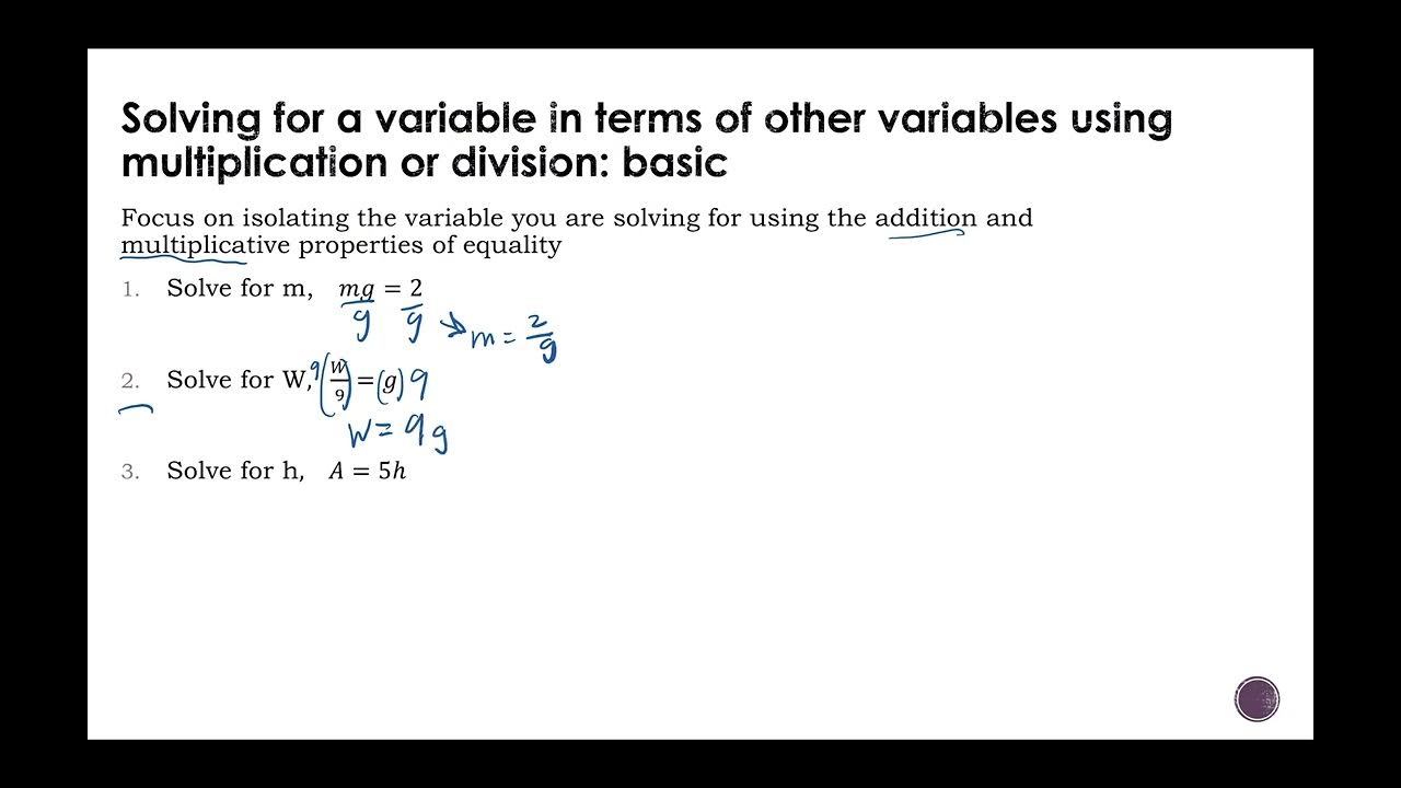 Solving a Variable in Terms of Other Variables Using Multiplication or Division: Basic - YouTube