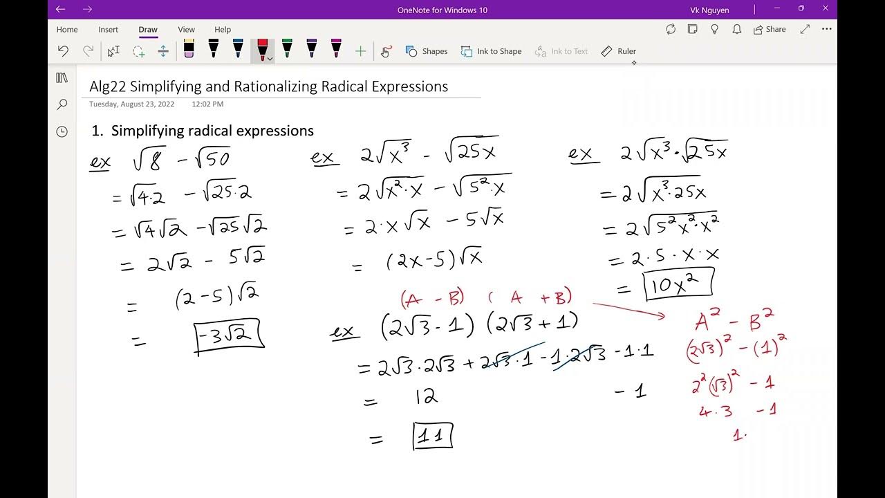Alg 22 Simplifying and Rationalizing Radical Expressions - YouTube