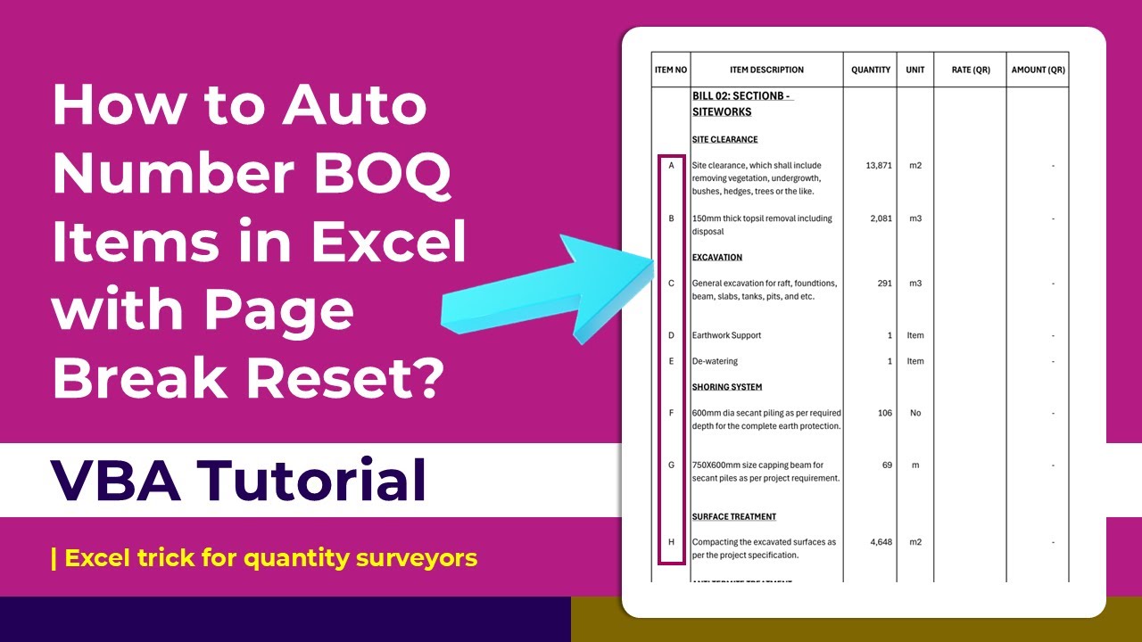 Auto Number BOQ Items in Excel with VBA (Page Break Reset Feature ...