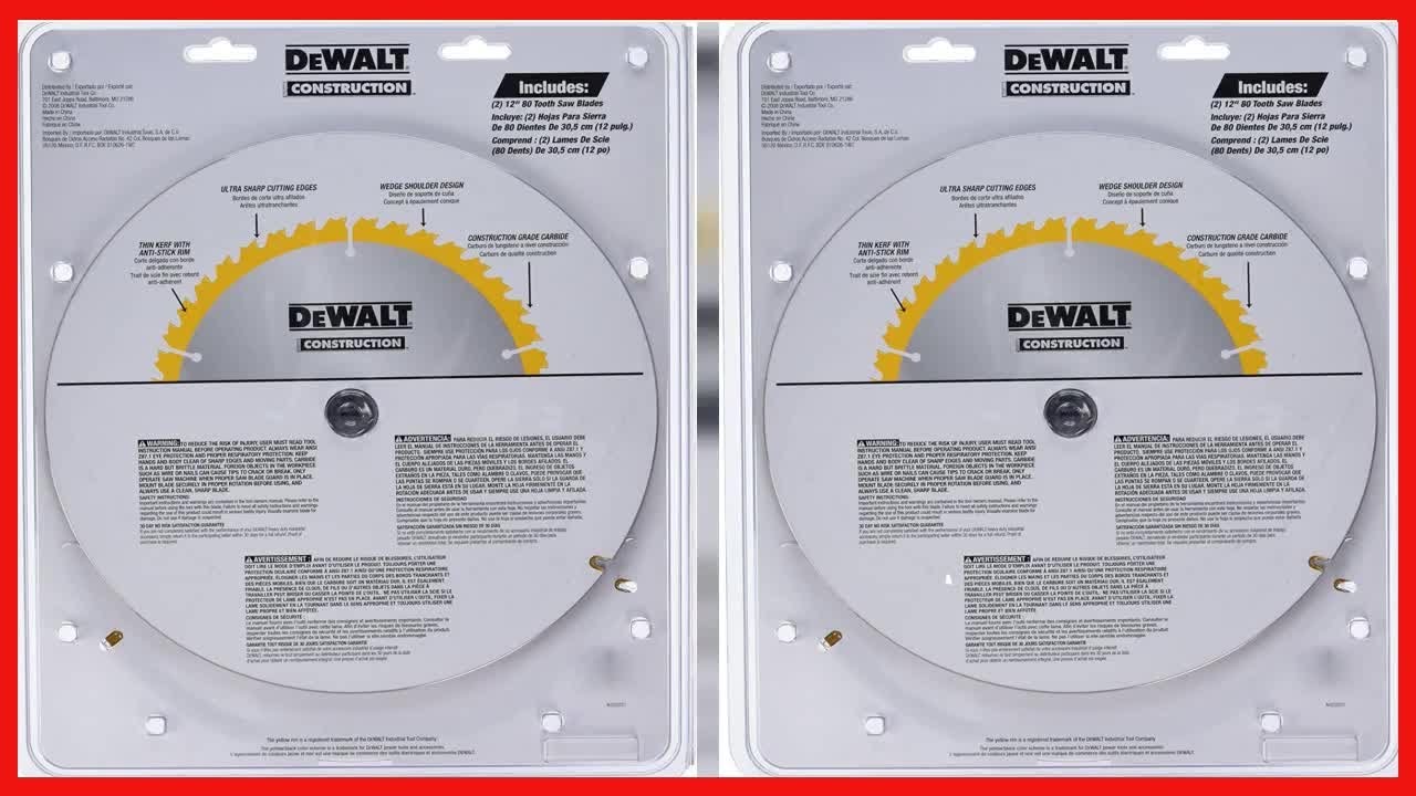 DEWALT 12-Inch Miter Saw Blade, 80-Tooth, 2-Pack (DW3128P5D80I ...