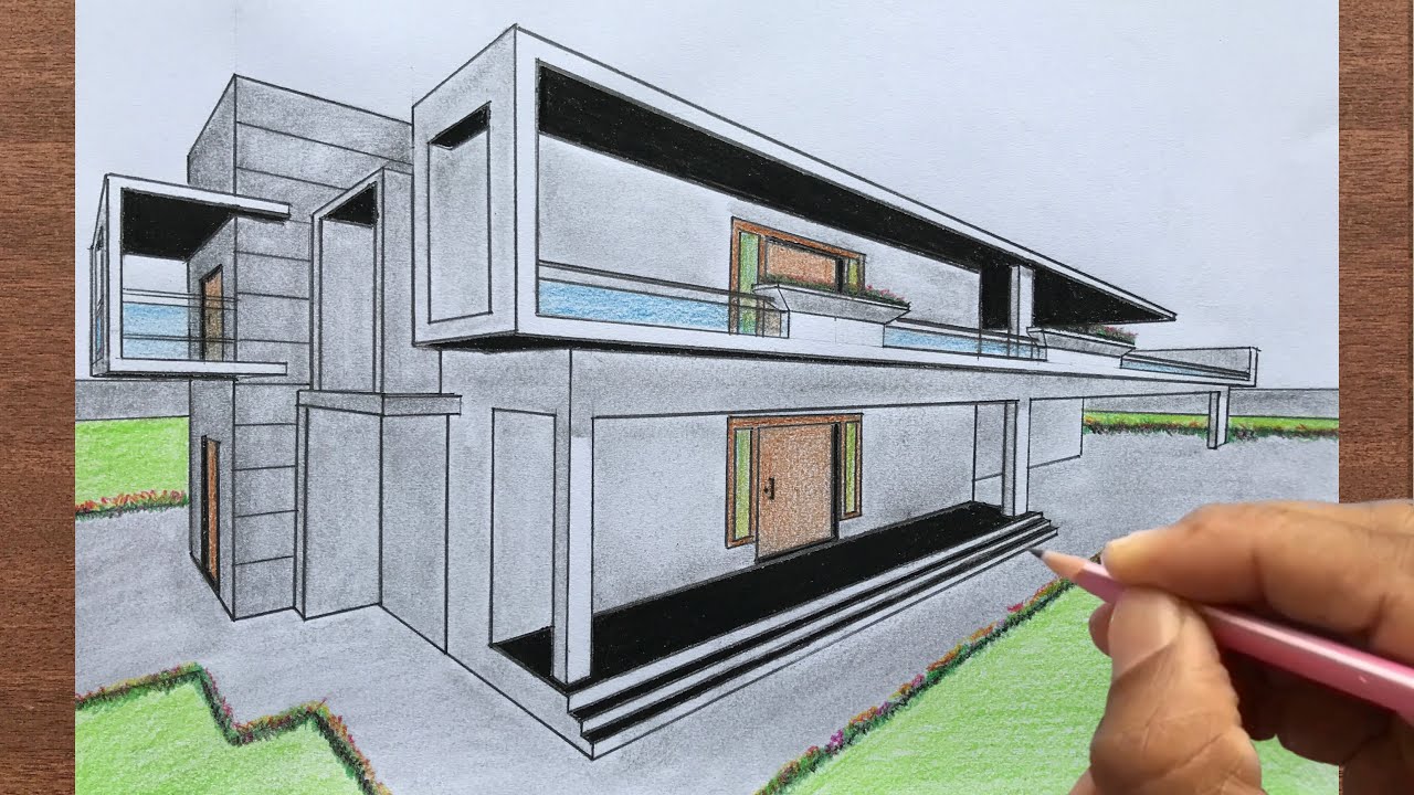 How to Draw a House in Two-Point Perspective Step by Step - YouTube