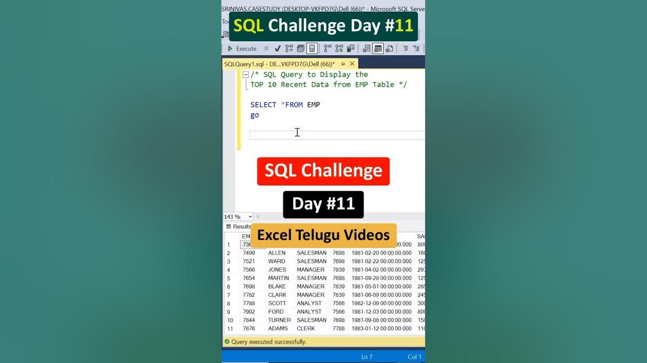 Sql Challenge Day 11 In Telugu Sql In Telugu Sql Excel Youtube