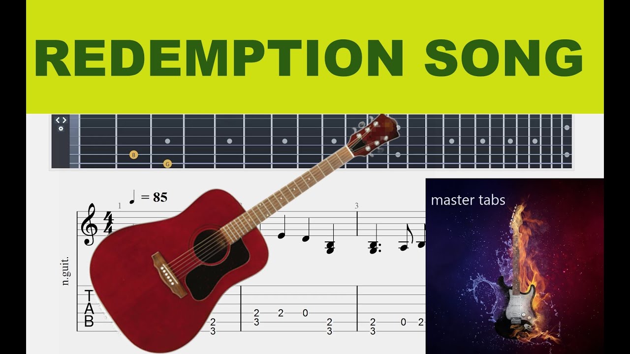 REDEMPTION SONG | BOB MARLEY | Guitar Tab| #Mastertabs# ...