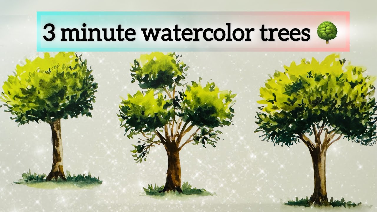 Easy Watercolor Trees under 'three' minutes | Beginner Tutorial - YouTube